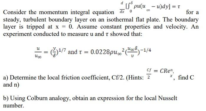 Solved Consider the momentum integral equation | Chegg.com