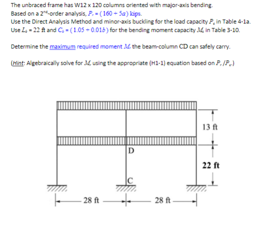 Solved The unbraced frame has W12×120 columns oriented with | Chegg.com