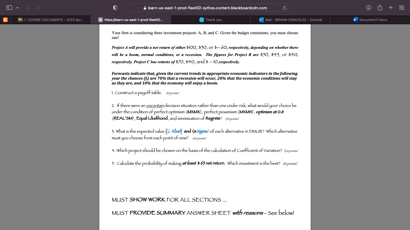 Solved Your firm is considering three investment projects: | Chegg.com