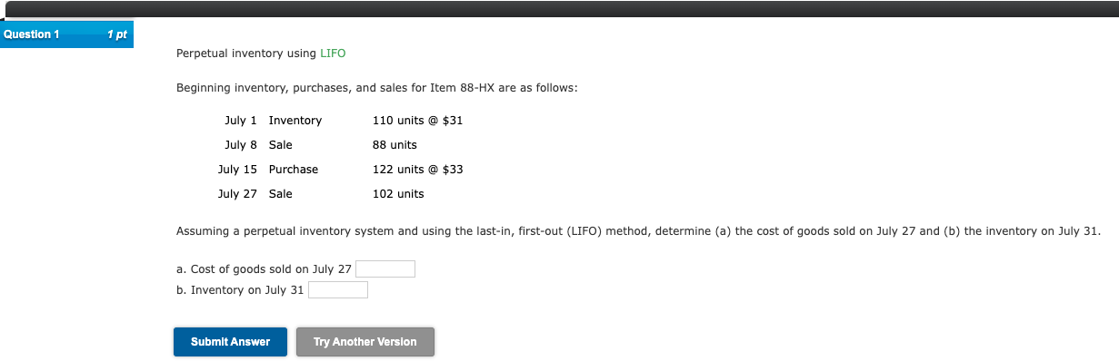 Solved Perpetual inventory using LIFO Assuming a perpetual | Chegg.com