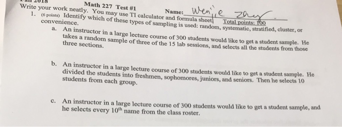 Solved Math 227 Test #1 Write your work neatly. You may use | Chegg.com