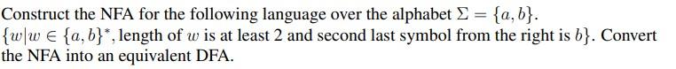 Solved Construct the NFA for the following language over the | Chegg.com