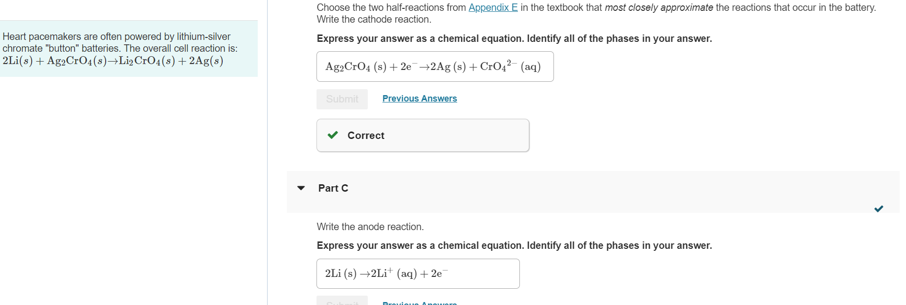 Solved Choose the two half-reactions from Appendix E in the | Chegg.com