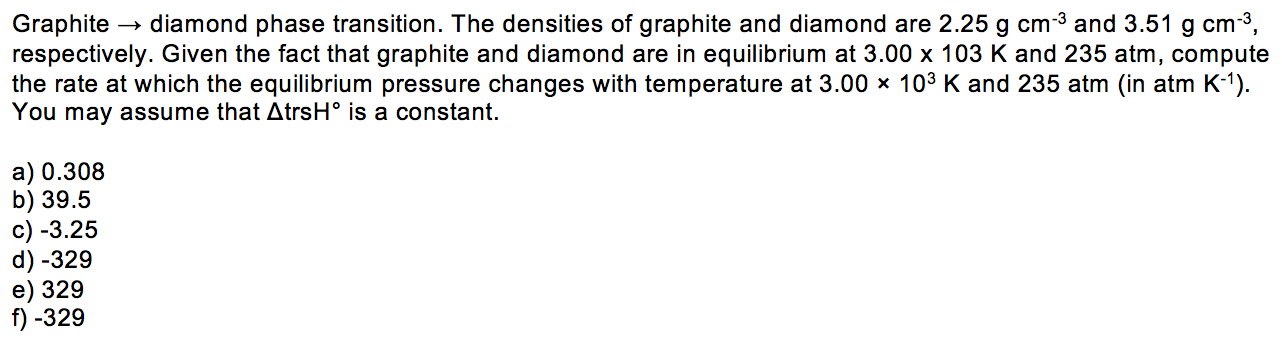Solved Graphite diamond phase transition. The densities of | Chegg.com