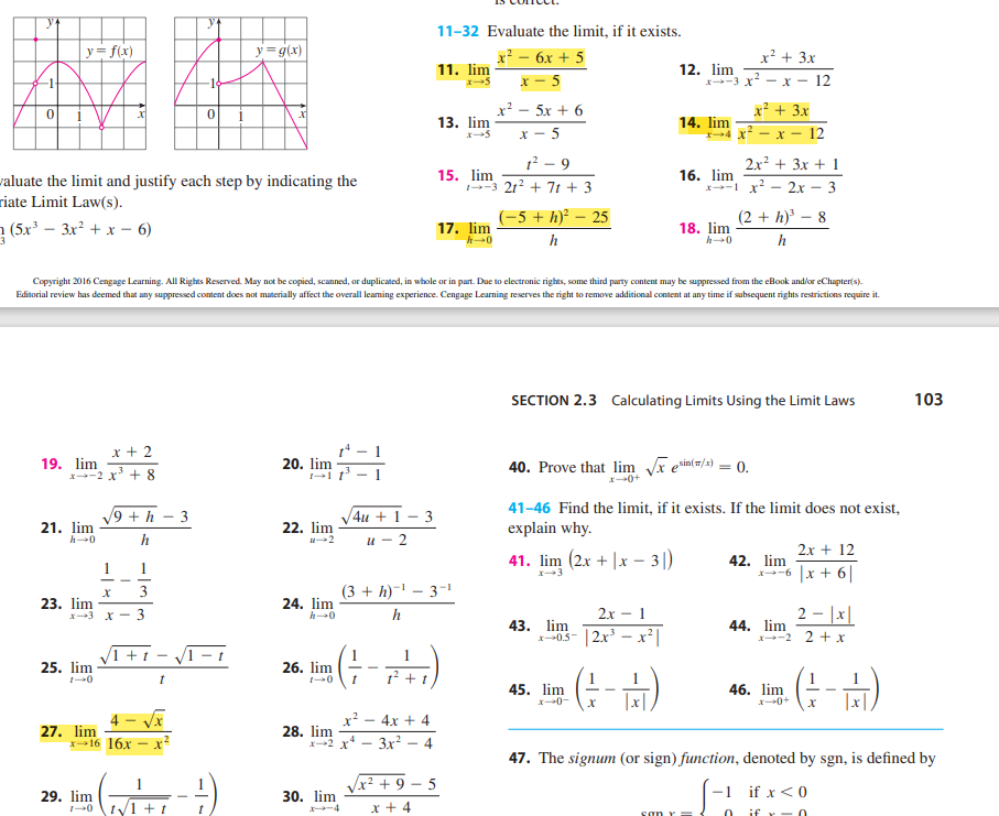 Solved y = f(x) y=9(x) 1 1-5 0 0 11-32 Evaluate the limit, | Chegg.com