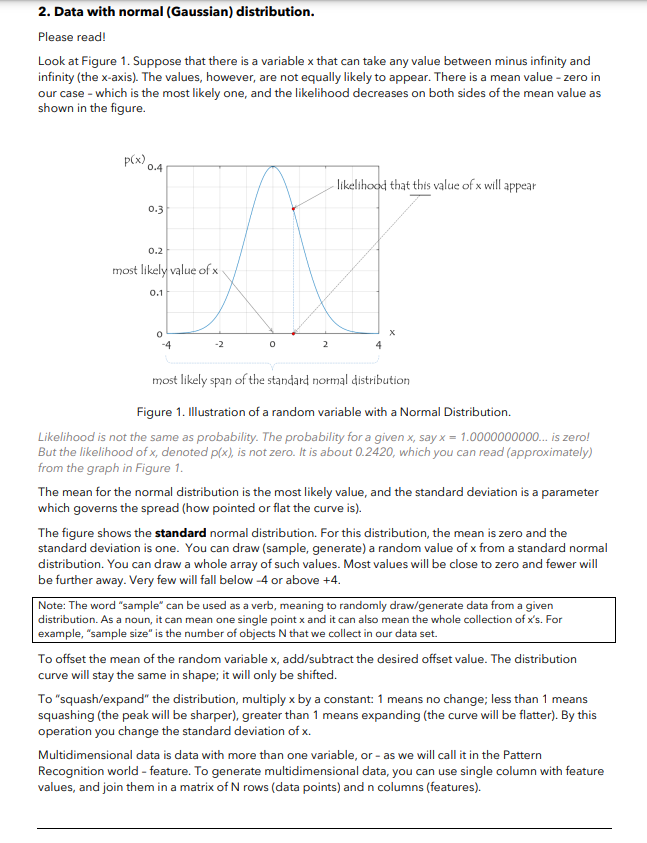 Solved 2. Data with normal (Gaussian) distribution. Please | Chegg.com