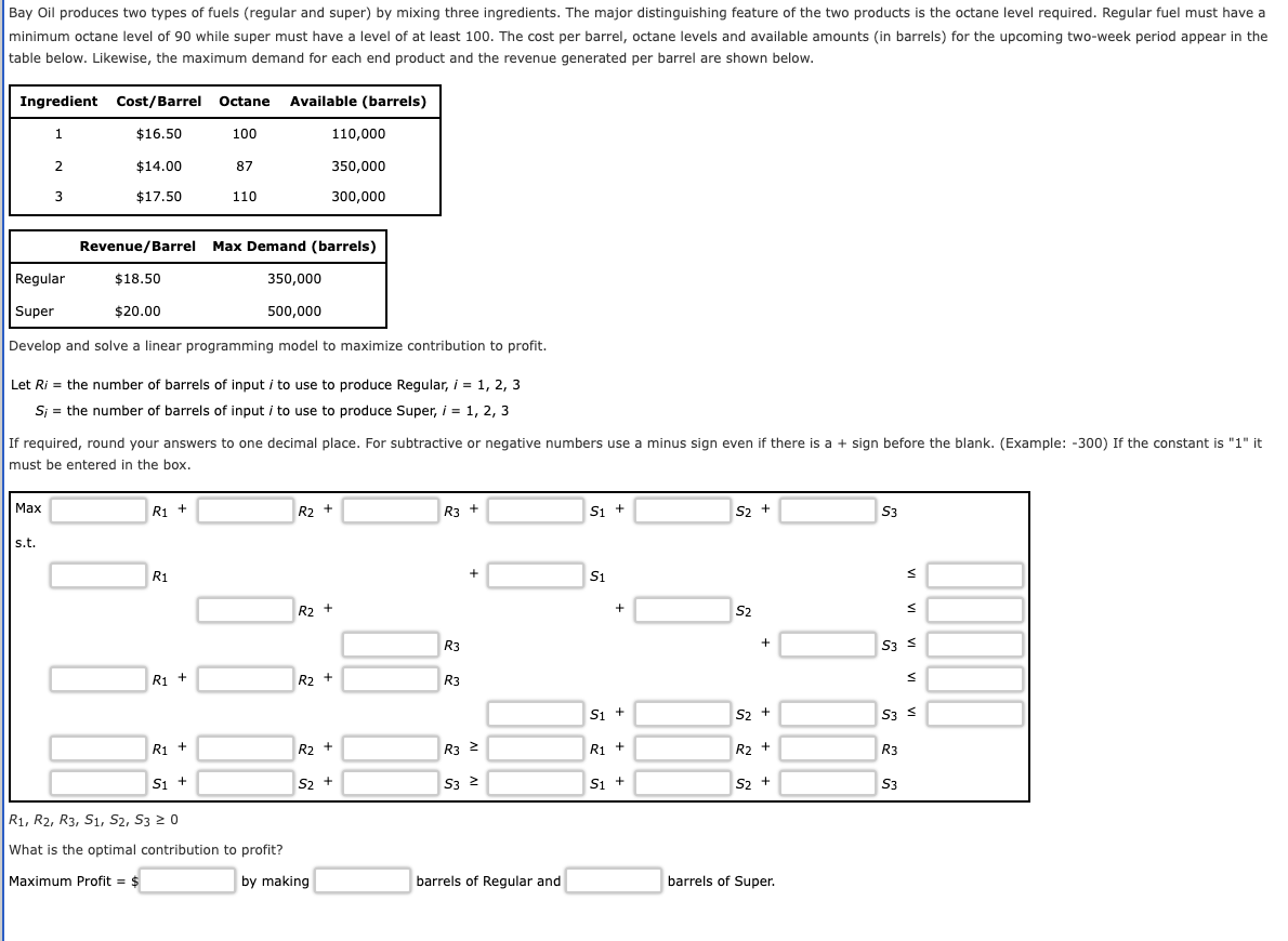 Solved Bay Oil produces two types of fuels (regular and | Chegg.com