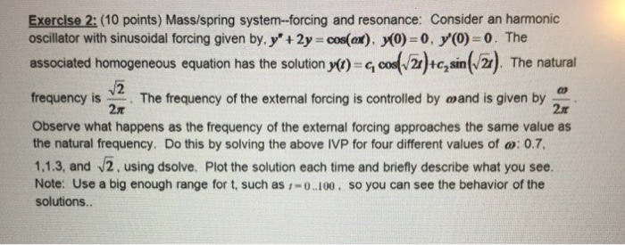 Solved Exercise 2: (10 points) Mass/spring system-forcing | Chegg.com