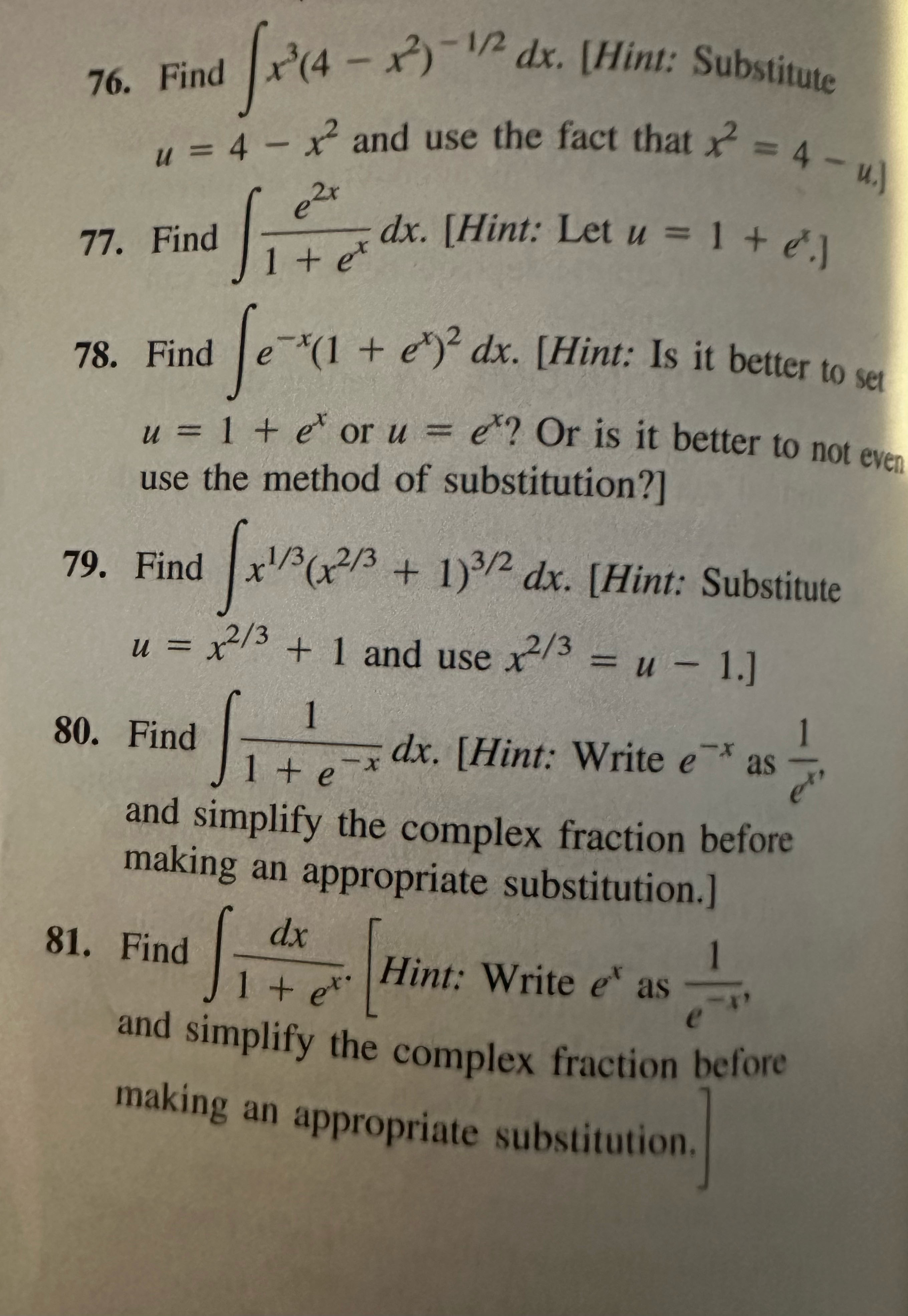 Solved Find ∫﻿﻿x3(4-x2)-12dx. [Hint: Substituteu=4-x2 ﻿and | Chegg.com