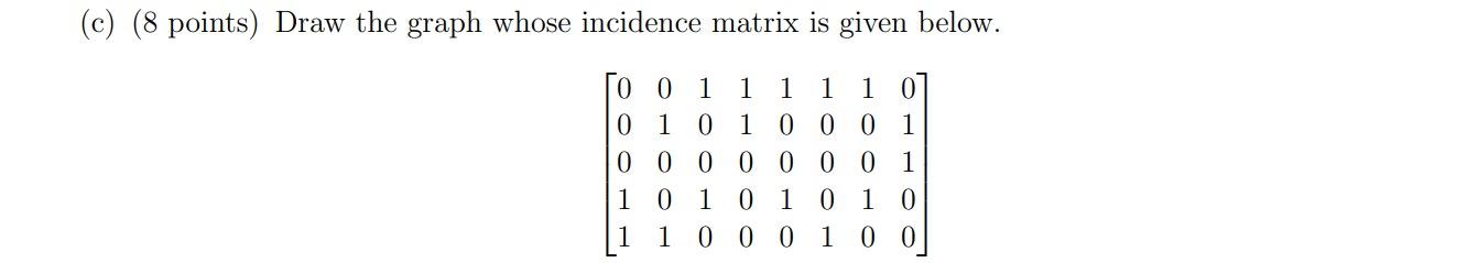 Solved (c) (8 points) Draw the graph whose incidence matrix | Chegg.com