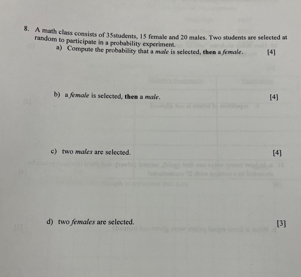 Solved 8. A math class consists of 35 students, 15 female | Chegg.com