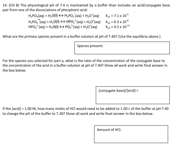 Solved The physiological pH of 7.4 is maintained by a buffer | Chegg.com