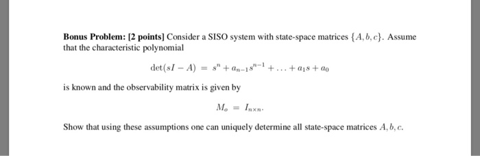 Solved Bonus Problem: 12 points] Consider a SISO system with | Chegg.com
