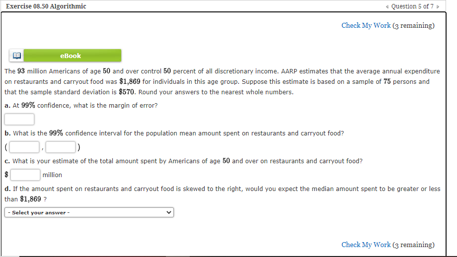 Solved Exercise 08.50 Algorithmic Question 5 of 7 Check My | Chegg.com
