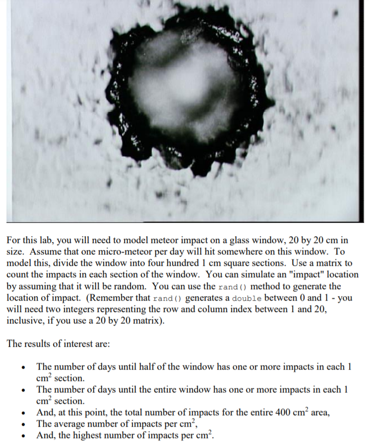 For this lab, you will need to model meteor impact on | Chegg.com