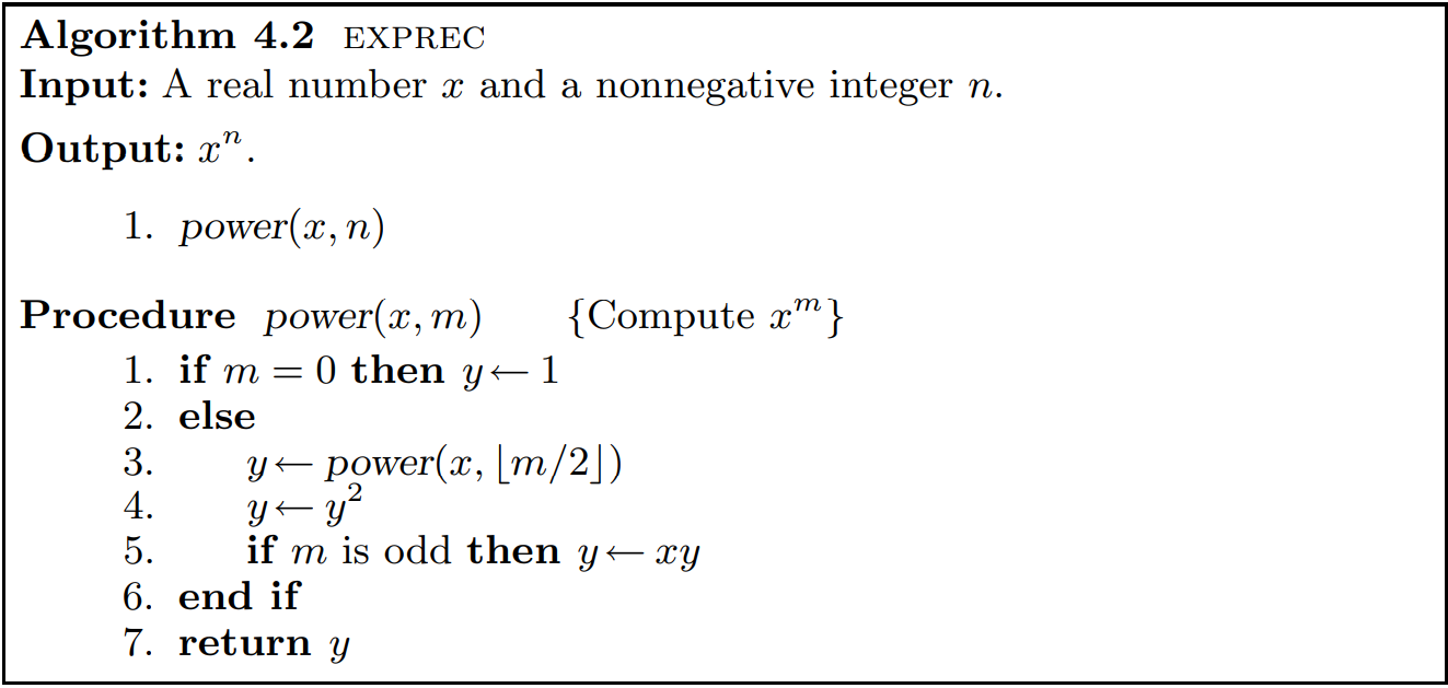 Solved Algorithm 4.2 EXPREC Input: A real number x and a | Chegg.com