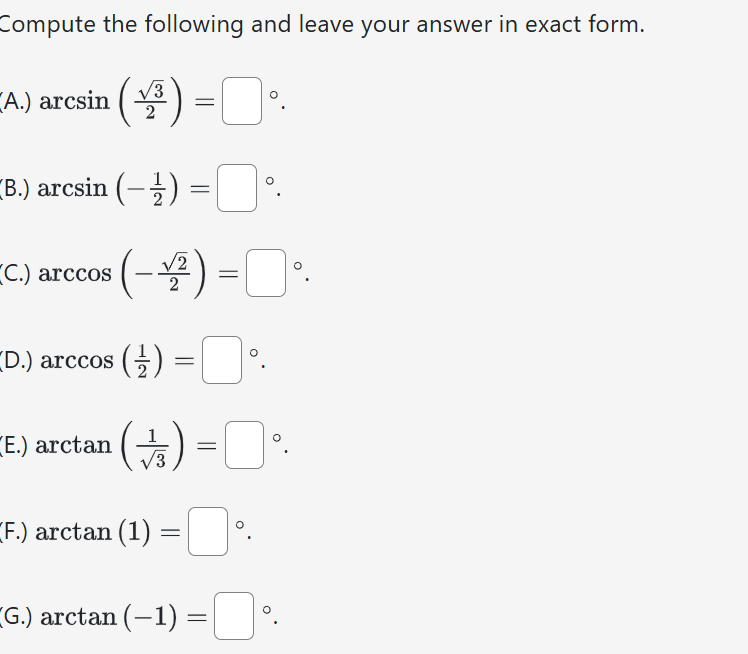 Solved Compute the following and leave your answer in ﻿exact | Chegg.com