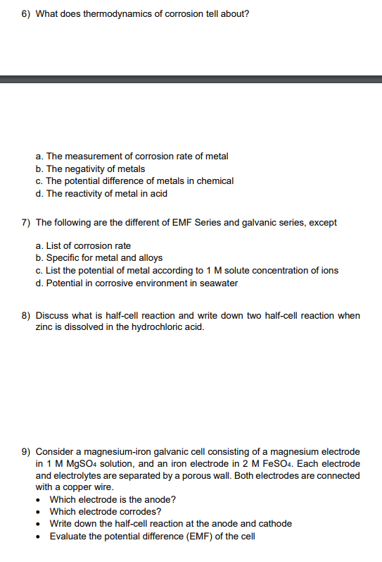 Solved Please answer the following questions: 1) Corrosion | Chegg.com