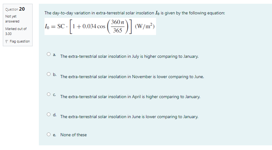 Solved The day-to-day variation in extra-terrestrial solar | Chegg.com