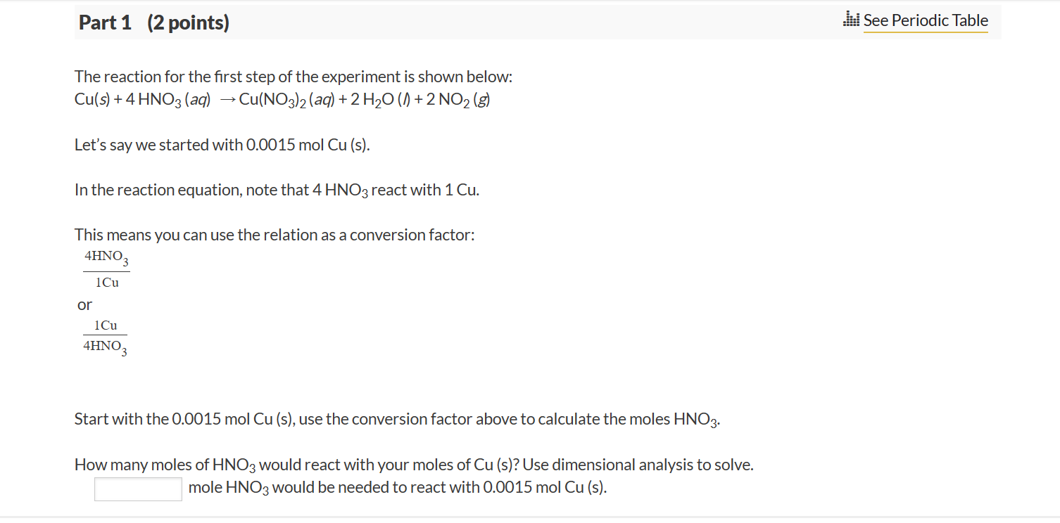 Solved Cu(s)+4HNO3(aq)→Cu(NO3)2(aq)+2H2O(Λ+2NO2(g) Let's say | Chegg.com