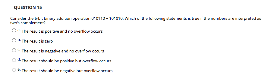 Solved Question 15 Consider The 6 Bit Binary Addition 9876