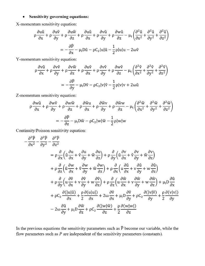 - Sensitivity governing equations: X-momentum | Chegg.com