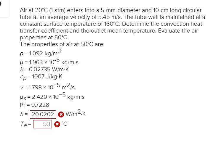 Solved Air at 20°C (1 atm) enters into a 5-mm-diameter and | Chegg.com