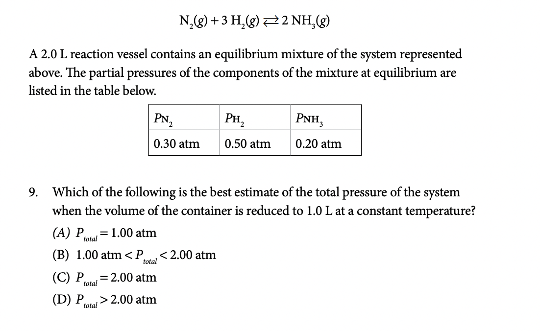 Solved N2(g)+3H2(g)⇄2NH3(g) A 2.0 L reaction vessel contains | Chegg.com