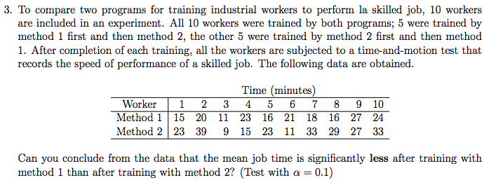 Solved 3. To compare two programs for training industrial | Chegg.com
