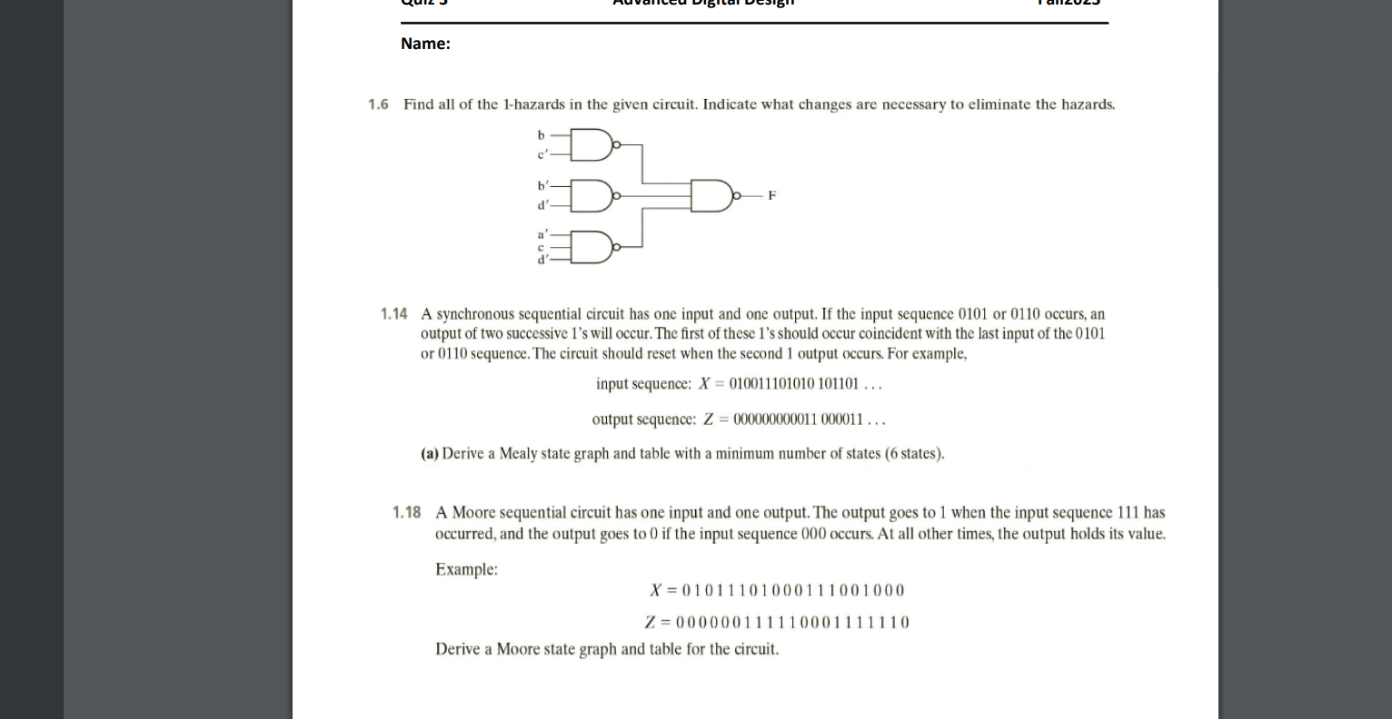 1.6 Find all of the 1-hazards in the given circuit. | Chegg.com