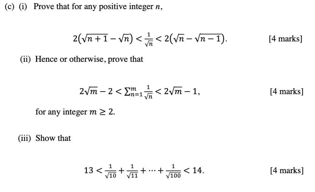 (c) (i) ﻿Prove that for any positive integer | Chegg.com