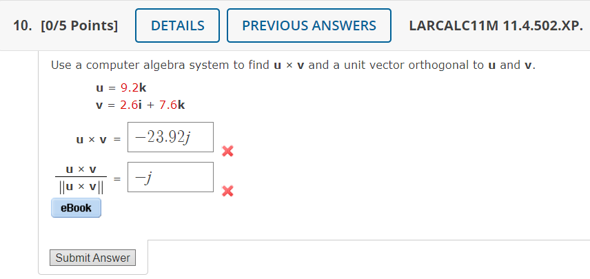 Solved Use a computer algebra system to find u×v and a unit | Chegg.com