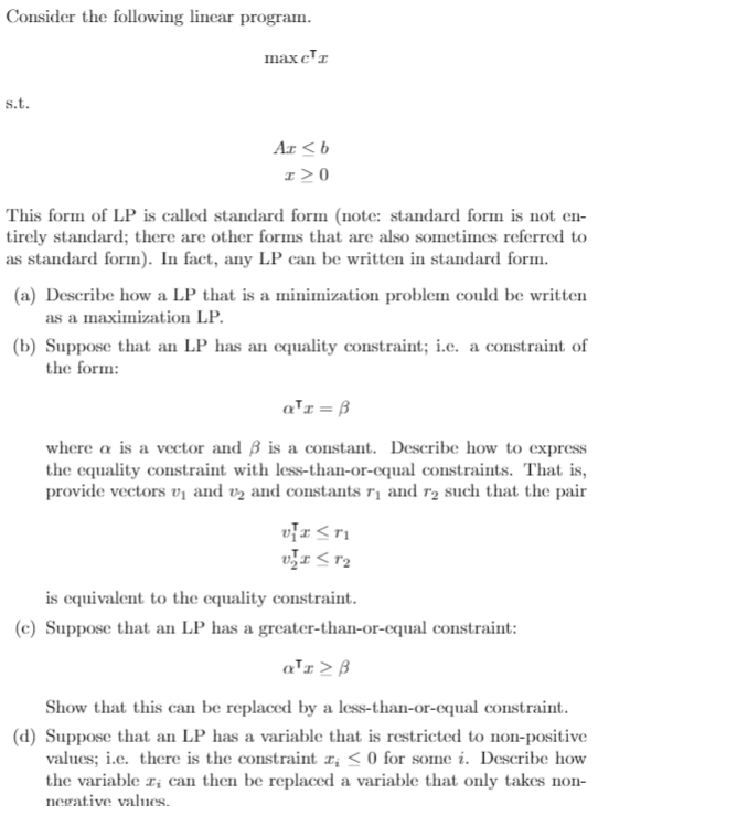Solved Consider the following linear program. max с ch s.t. | Chegg.com