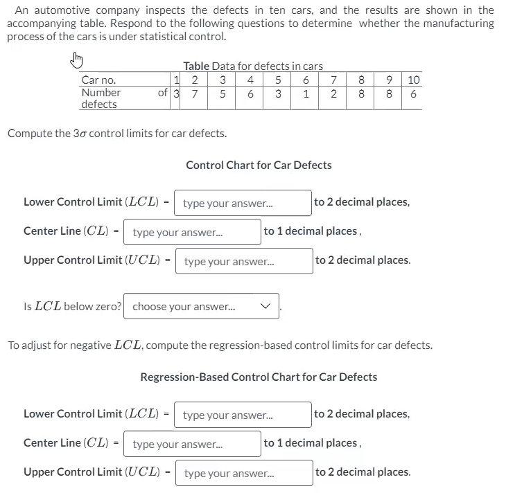 Solved An automotive company inspects the defects in ten | Chegg.com
