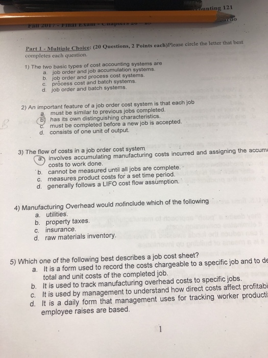 Solved unting 121 Part I- Multiple Choice: (20 Questions, 2 | Chegg.com Solved unting 121 Part I- Multiple Choice: (20 Questions, 2 | Chegg.com