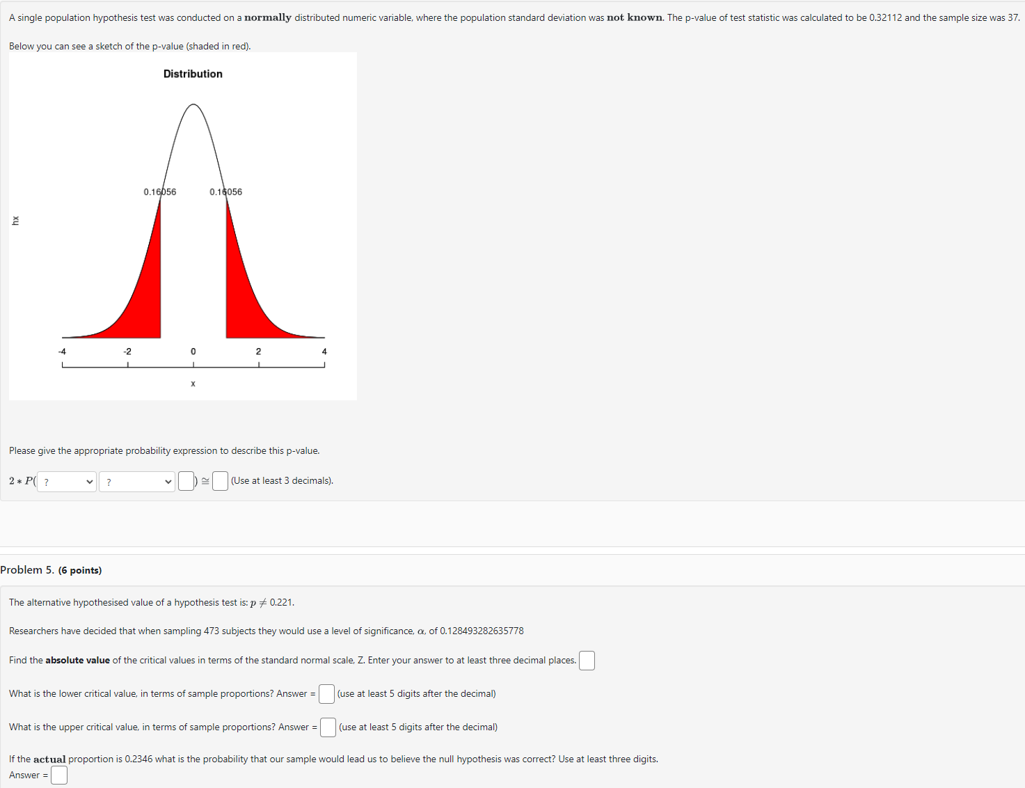 Solved Below you can see a sketch of the p-value (shaded in | Chegg.com