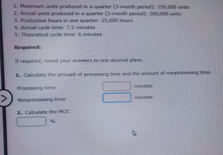 Solved Calculating Manufacturing Cycle Efficiency Indy | Chegg.com