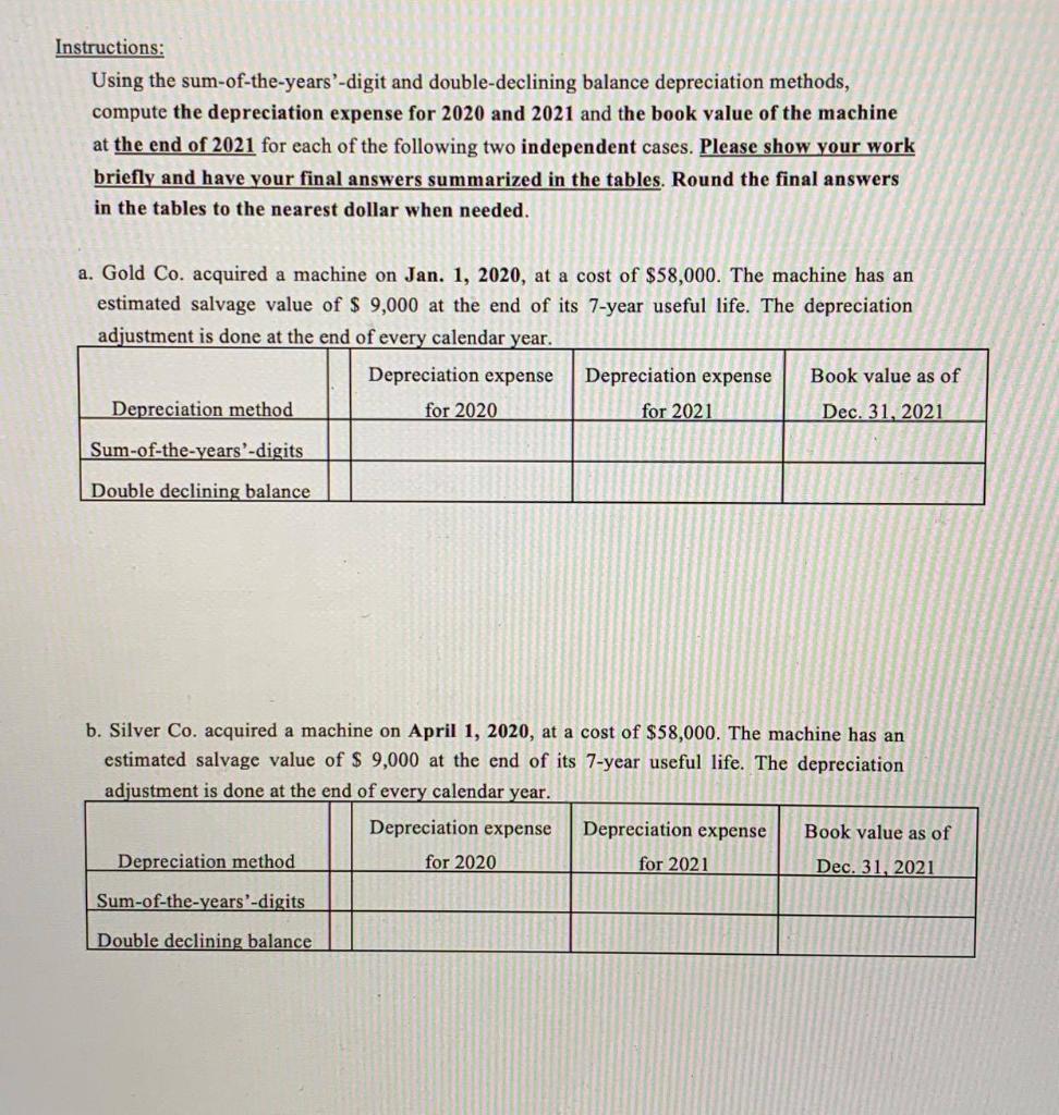 Solved Instructions: Using the sum-of-the-years'-digit and | Chegg.com