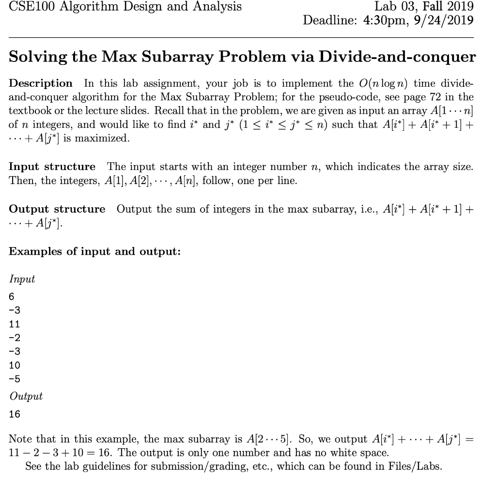CSE100 Algorithm Design and Analysis Lab 03, Fall | Chegg.com