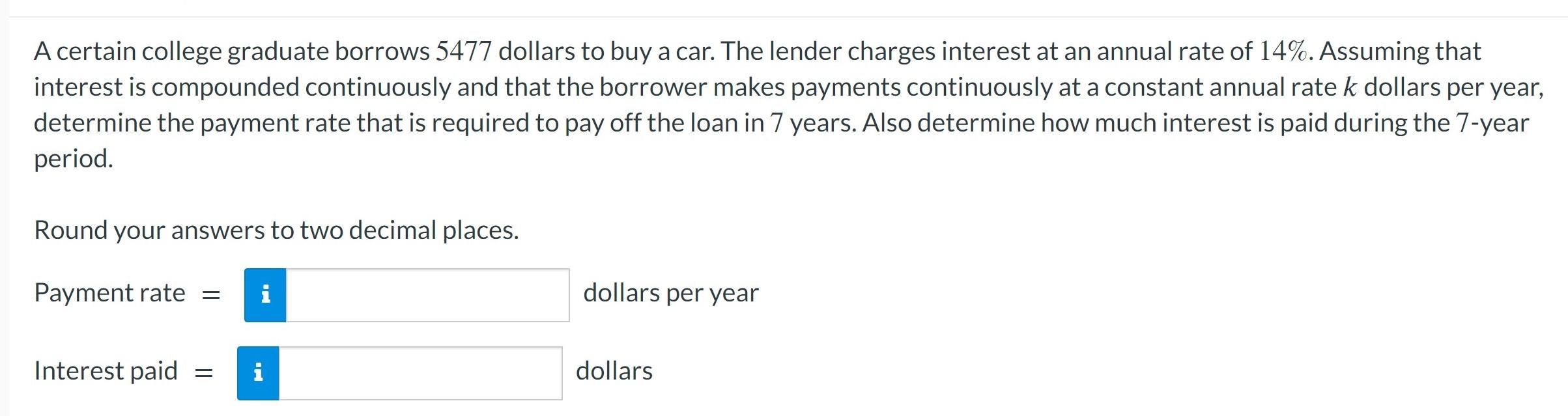 Solved A certain college graduate borrows 5477 dollars to | Chegg.com