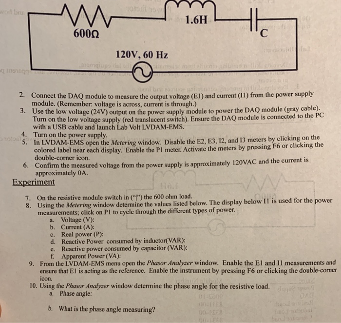 Solved Experiment 1: Power in RLC circuits t-up Using the | Chegg.com