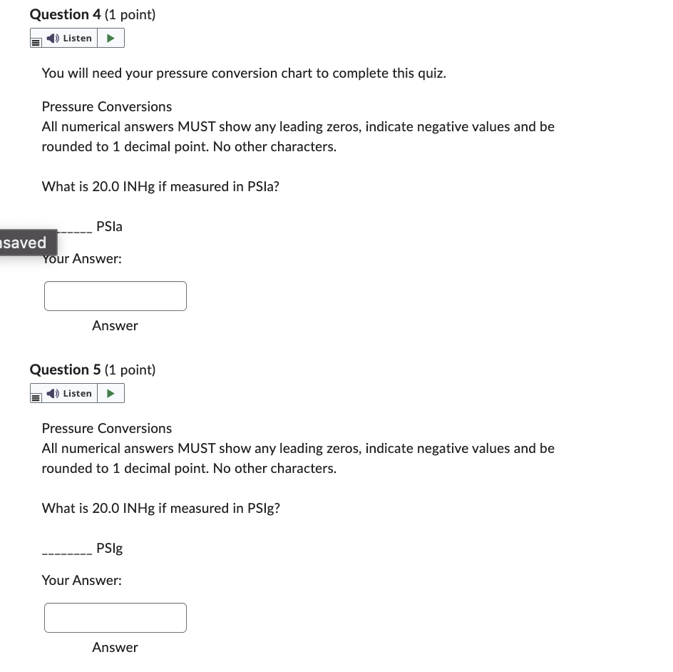 Solved You will need your pressure conversion chart to | Chegg.com