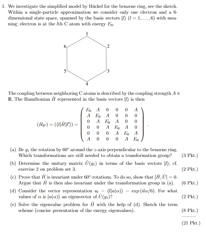 1. We investigate the simplified model by Hückel for | Chegg.com