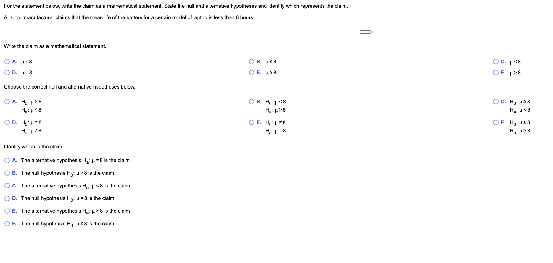 Solved For the statement below, write the claim as a | Chegg.com