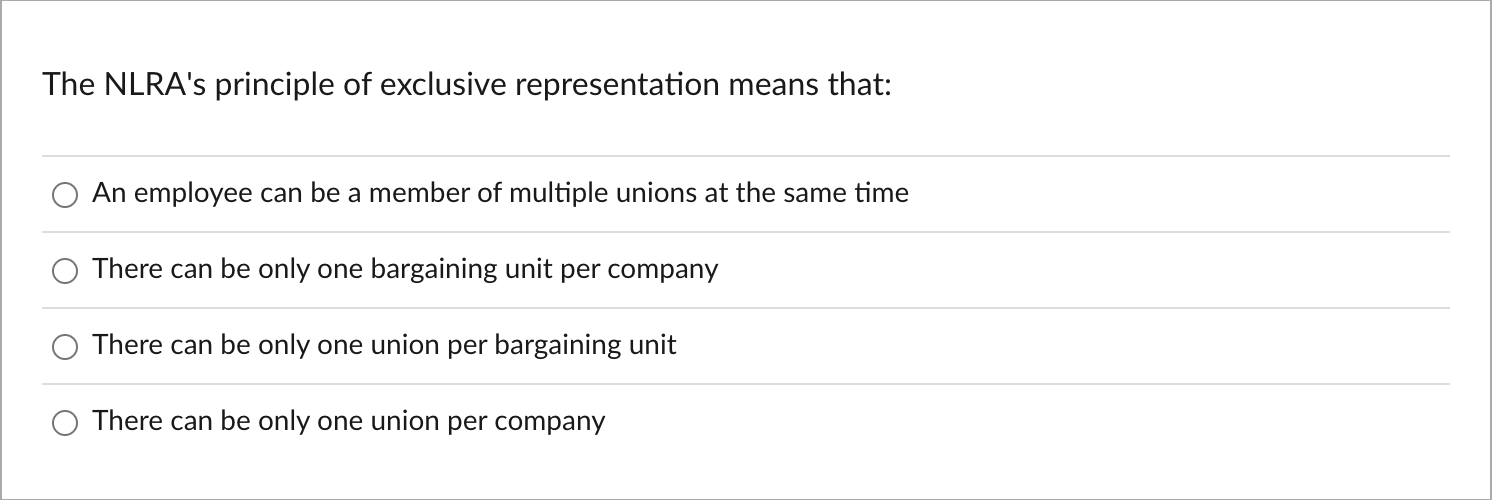 Solved The NLRA's principle of exclusive representation | Chegg.com