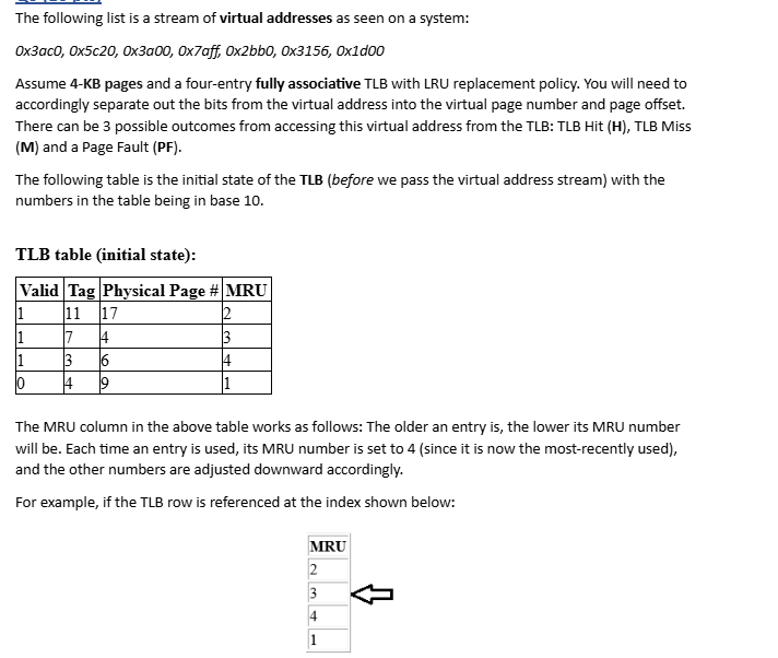Solved The following list is a stream of virtual addresses | Chegg.com