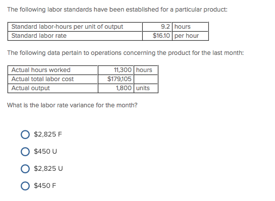 Solved The following labor standards have been established | Chegg.com