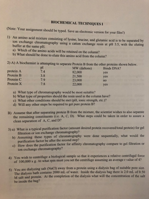 Solved BIOCHEMICAL TECHNIQUES I (Note: Your assignment | Chegg.com