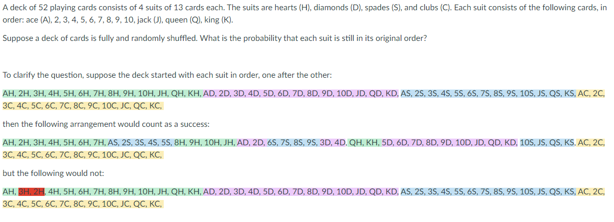Solved A deck of 52 playing cards consists of 4 suits of 13 | Chegg.com
