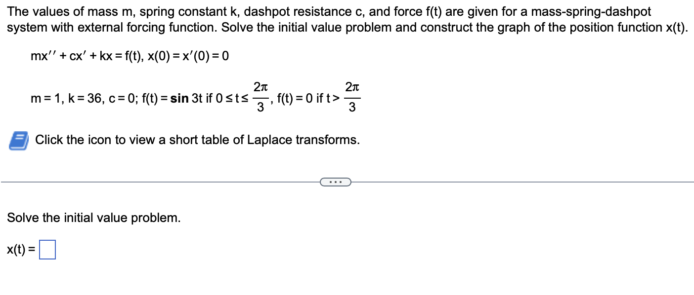 Solved The values of mass m, spring constant k, dashpot | Chegg.com